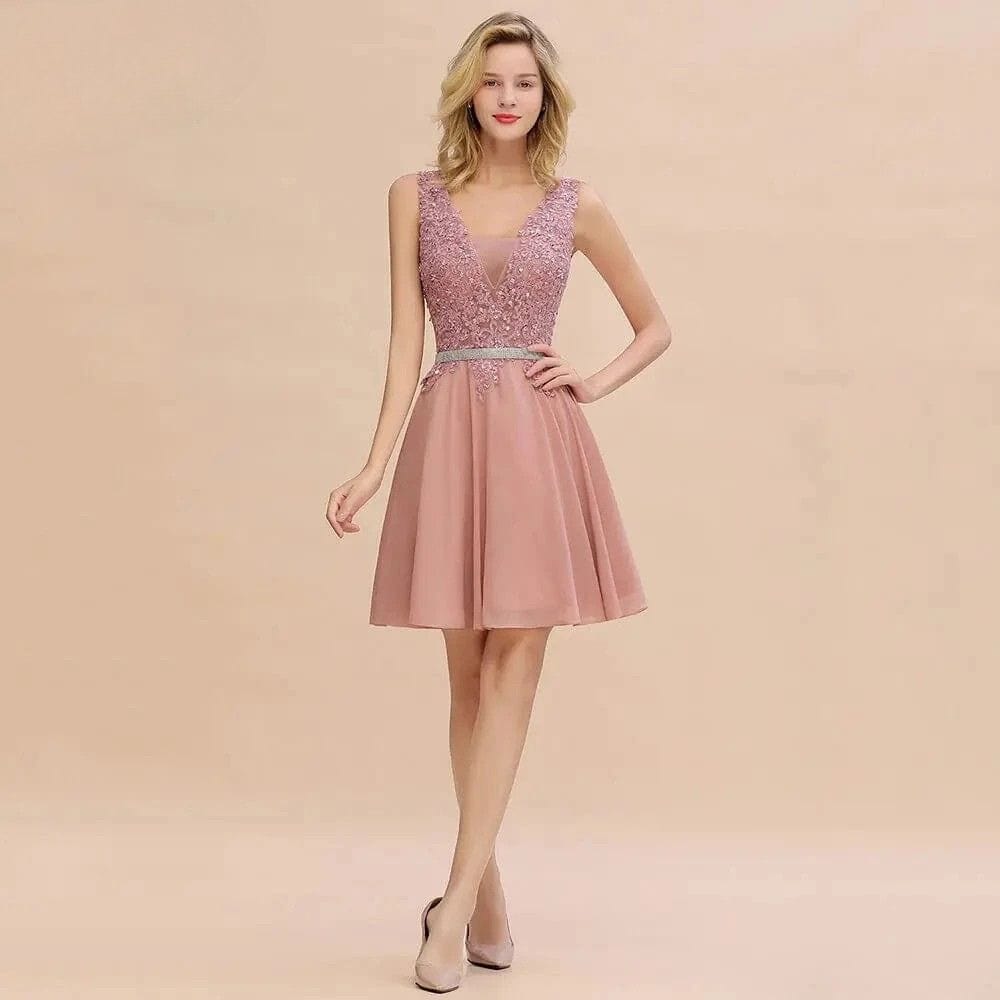 Robe de cocktail chic haut dentelle sans manches
