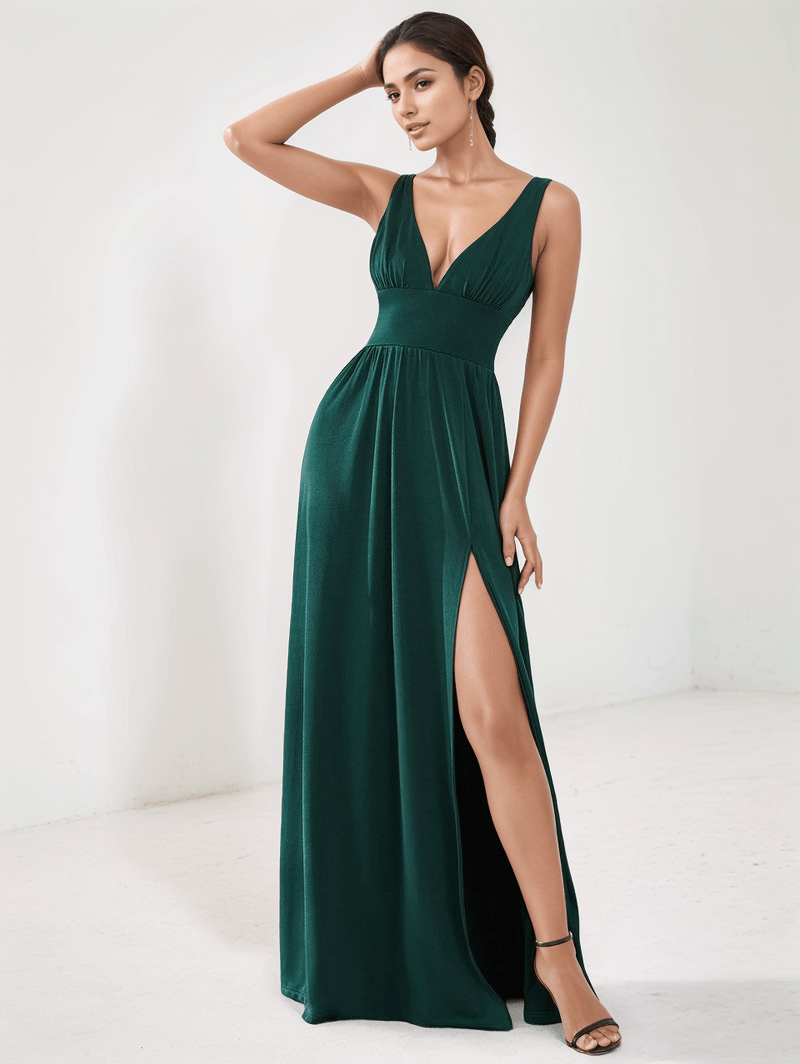 Robe de soirée longue verte chic
